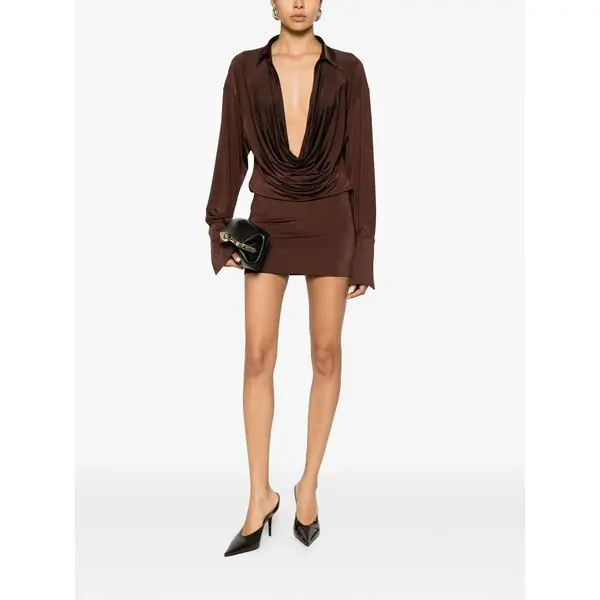 Andamane The Attico Long Sleeve Draped Front Mini Dress