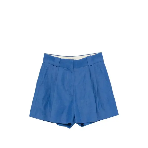 BLAZÉ MILANO Pleated Silk And Linen Blend Shorts - Blue