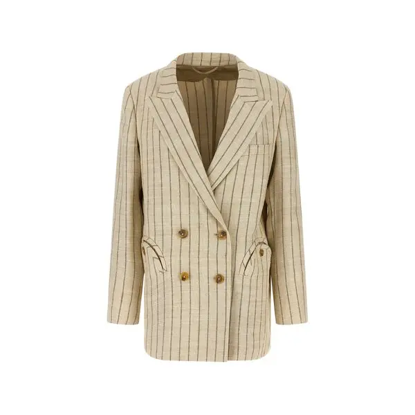 BLAZÉ MILANO Beige Striped Double-breasted Blazer - Cream