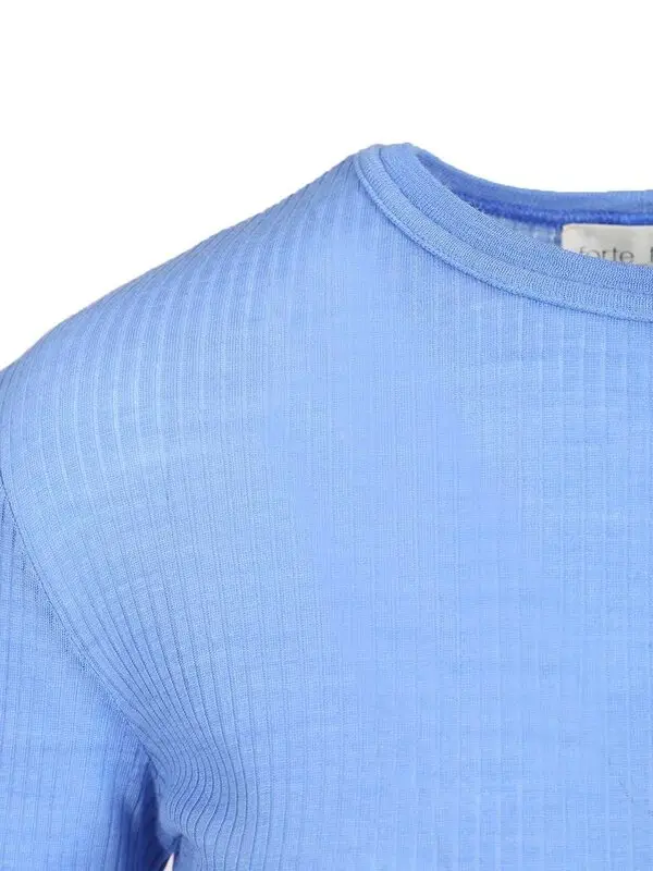 FORTE_FORTE Ribbed Wool Jersey Crew Neck Long Sleeve Top