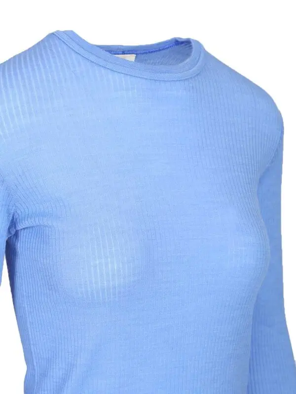FORTE_FORTE Ribbed Wool Jersey Crew Neck Long Sleeve Top