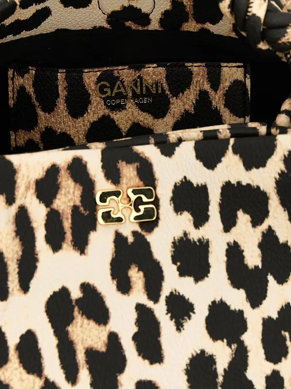 GANNI Small Bou Bag Leopard Print Handbag - Brown