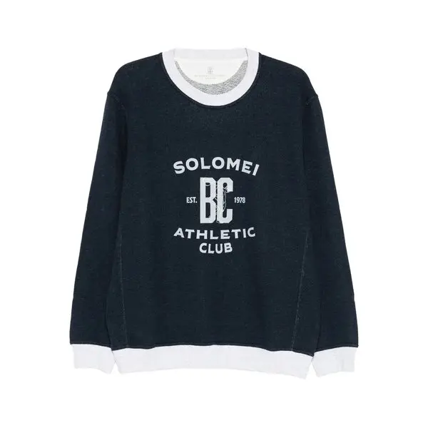 Brunello Cucinelli Graphic Print Cotton & Linen Sweatshirt - Blue