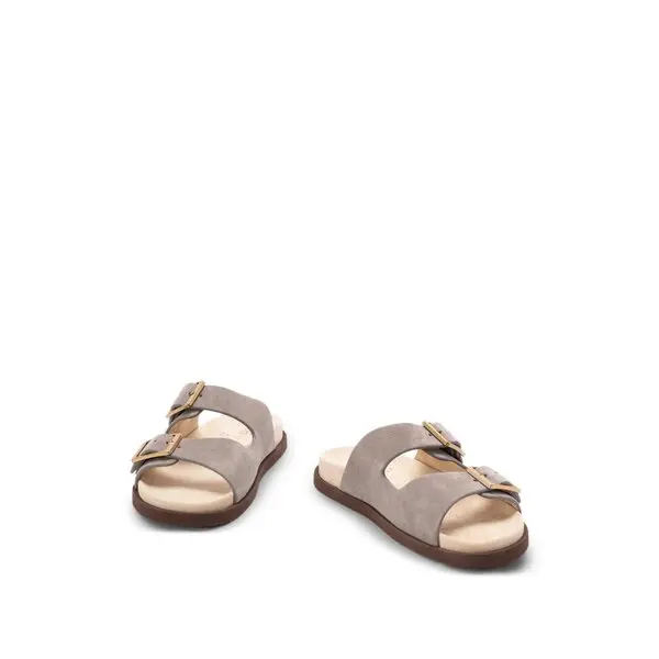 Brunello Cucinelli Grey Suede Sandals With Gold-tone Hardware