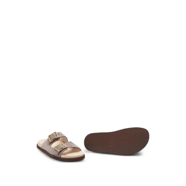 Brunello Cucinelli Grey Suede Sandals With Gold-tone Hardware