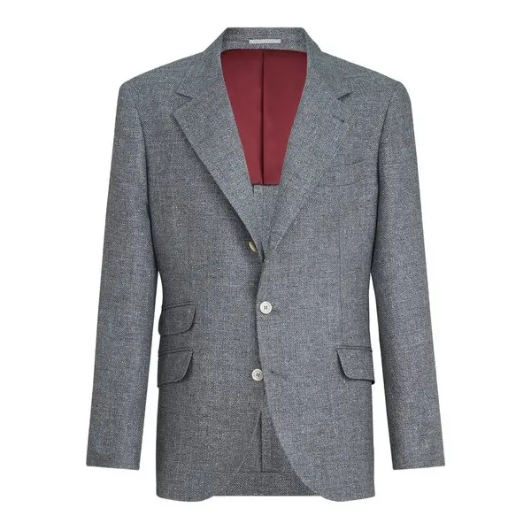 Brunello Cucinelli Grey Silk, Wool, And Eco Linen Blazer - Gray