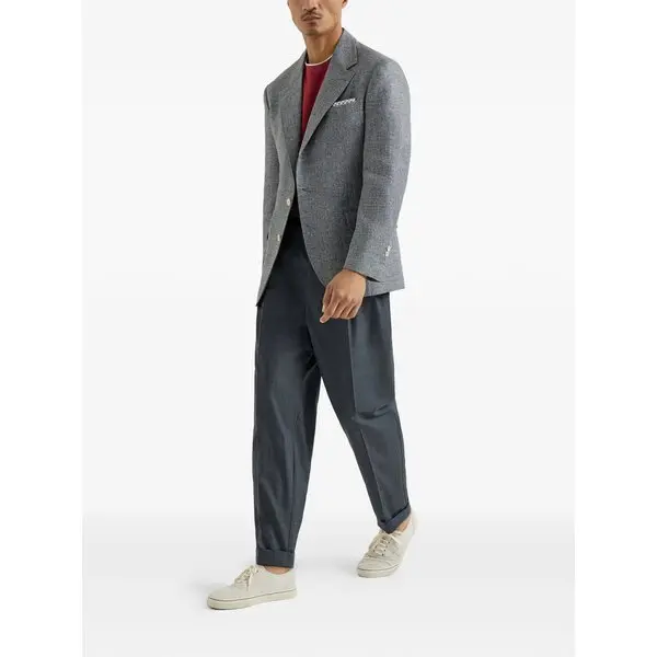 Brunello Cucinelli Grey Silk, Wool, And Eco Linen Blazer - Gray