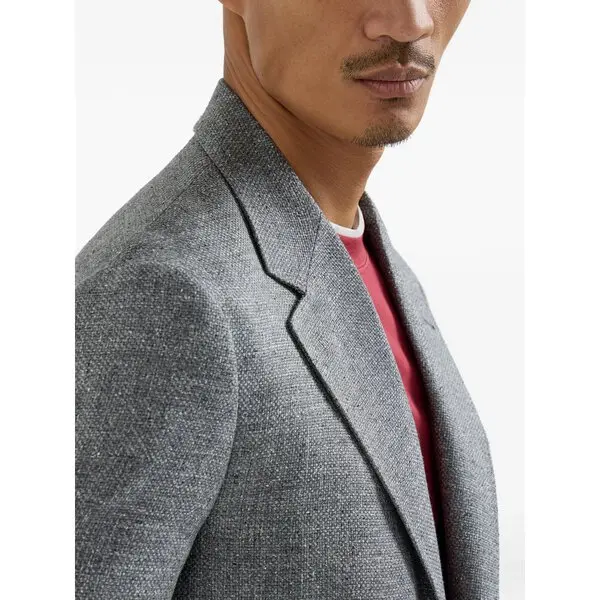 Brunello Cucinelli Grey Silk, Wool, And Eco Linen Blazer - Gray