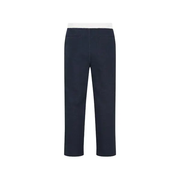 Brunello Cucinelli Navy Cotton And Linen Blend Trousers - Blue
