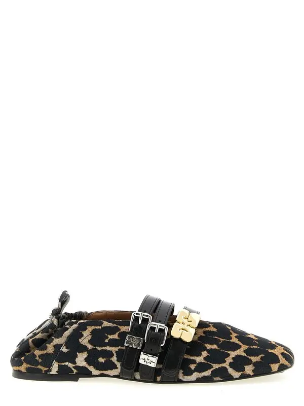 GANNI Sue Triple Ballet Flats In Leopard Print - Multicolor