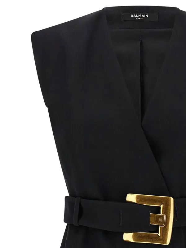 Balmain Wrap Dress With Gold Tone Buckle