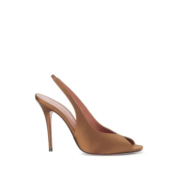 Amina Muaddi Open Toe Slingback Heels - Brown