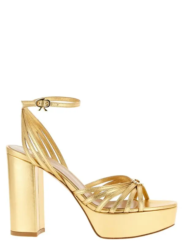 GIANVITO ROSSI Rita Metallic Nappa Leather Platform Sandals - Gold