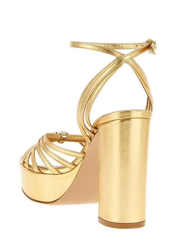 GIANVITO ROSSI Rita Metallic Nappa Leather Platform Sandals - Gold