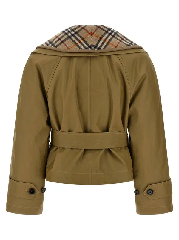 Burberry Carlton Waxed Cotton Jacket With Detachable Quilted Shawl