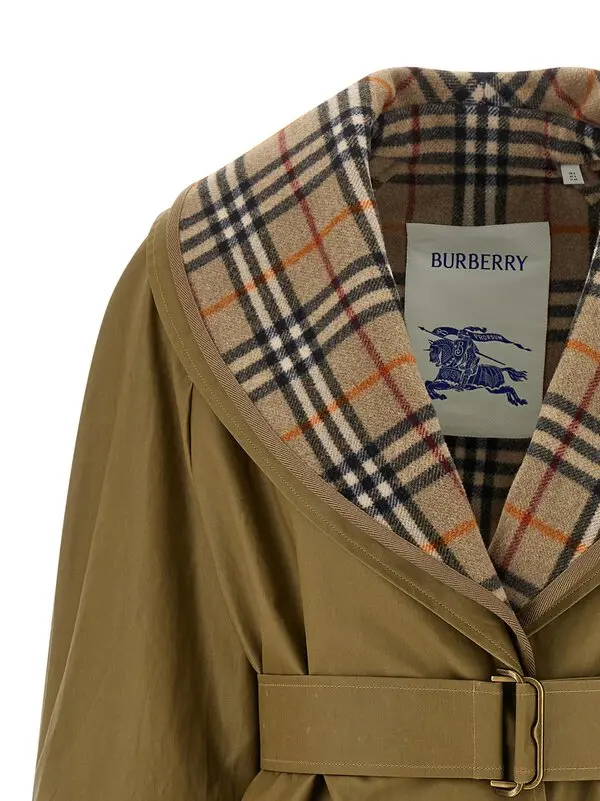 Burberry Carlton Waxed Cotton Jacket With Detachable Quilted Shawl