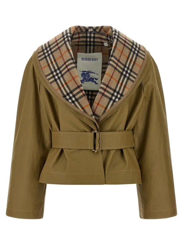 Burberry Carlton Waxed Cotton Jacket With Detachable Quilted Shawl - Brown