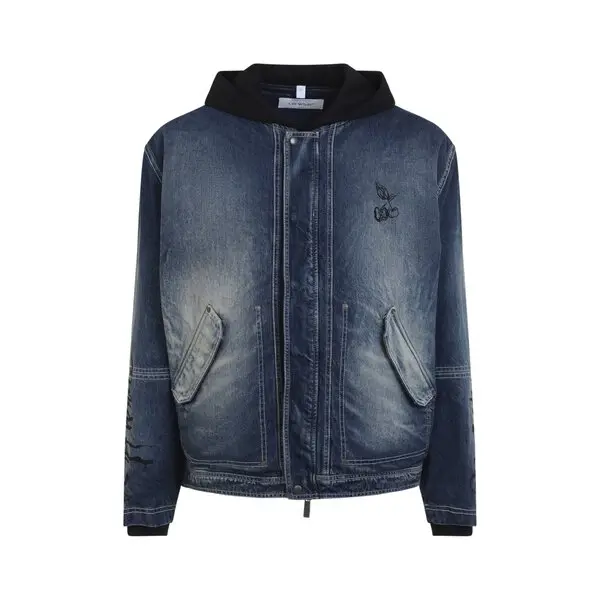 Off-White Cherry Fleece Hooded Denim Jacket