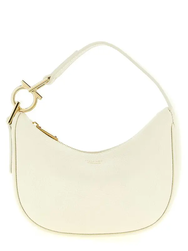 FERRAGAMO Gancini Textured Leather Handbag - Cream