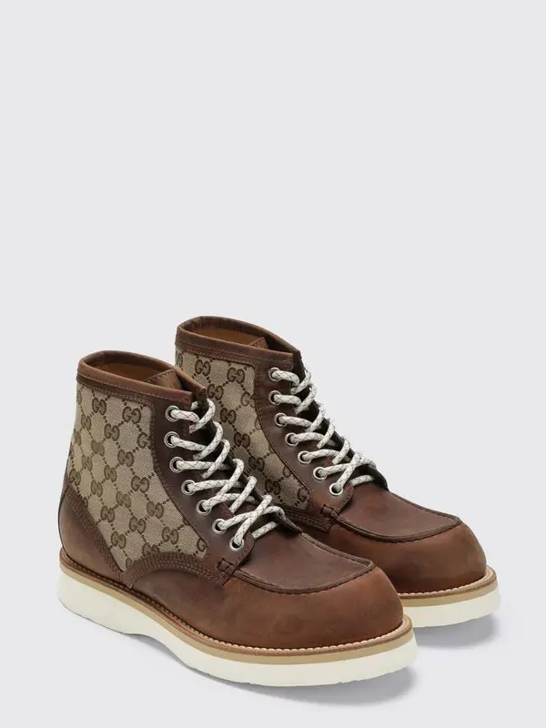 Gucci Calf Leather And Canvas Lace-up Boots
