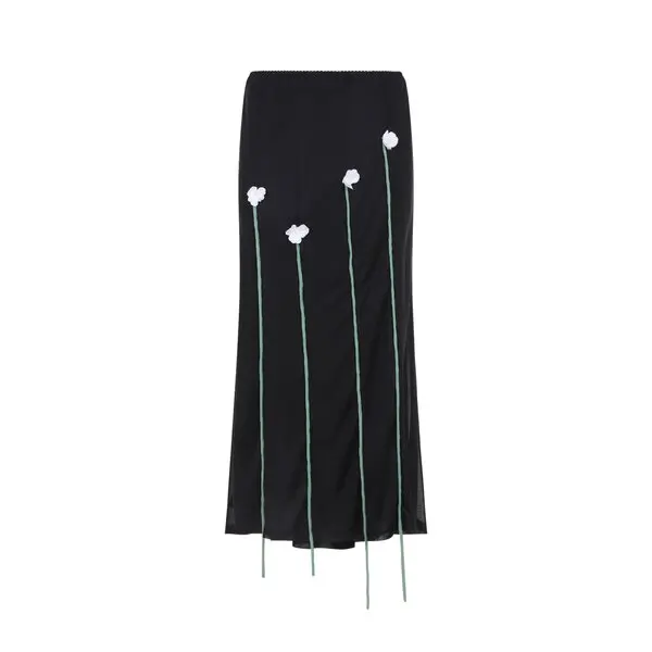 Moschino Midi Skirt With Floral Embellishments - Black