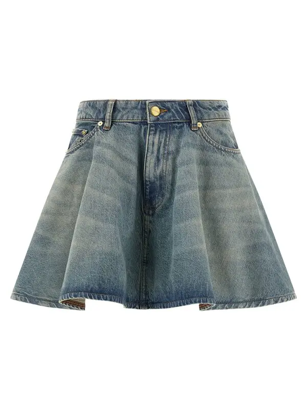 GANNI Tint Rigid Denim Mini Skirt With Contrast Stitching