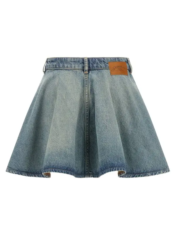 GANNI Tint Rigid Denim Mini Skirt With Contrast Stitching