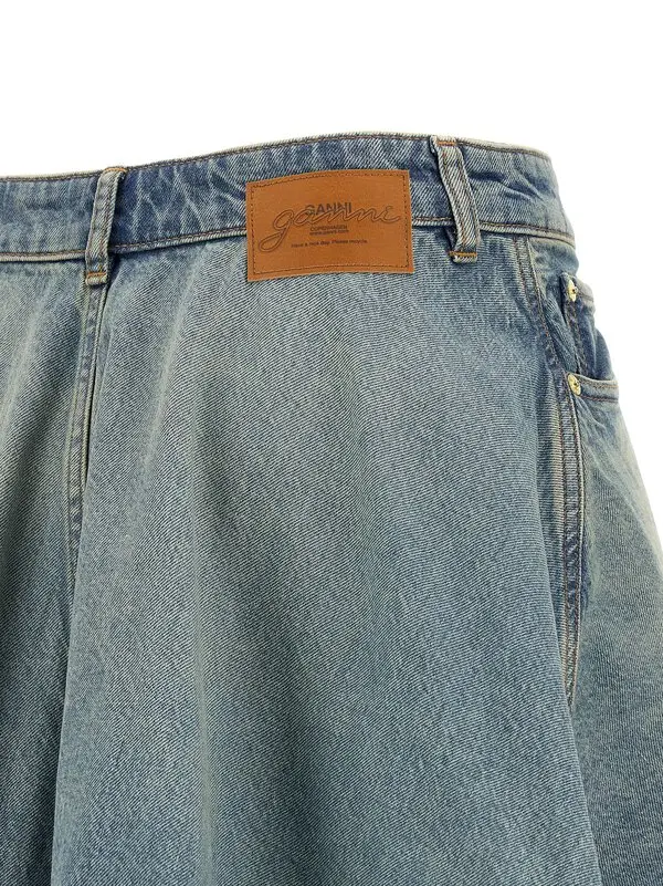 GANNI Tint Rigid Denim Mini Skirt With Contrast Stitching