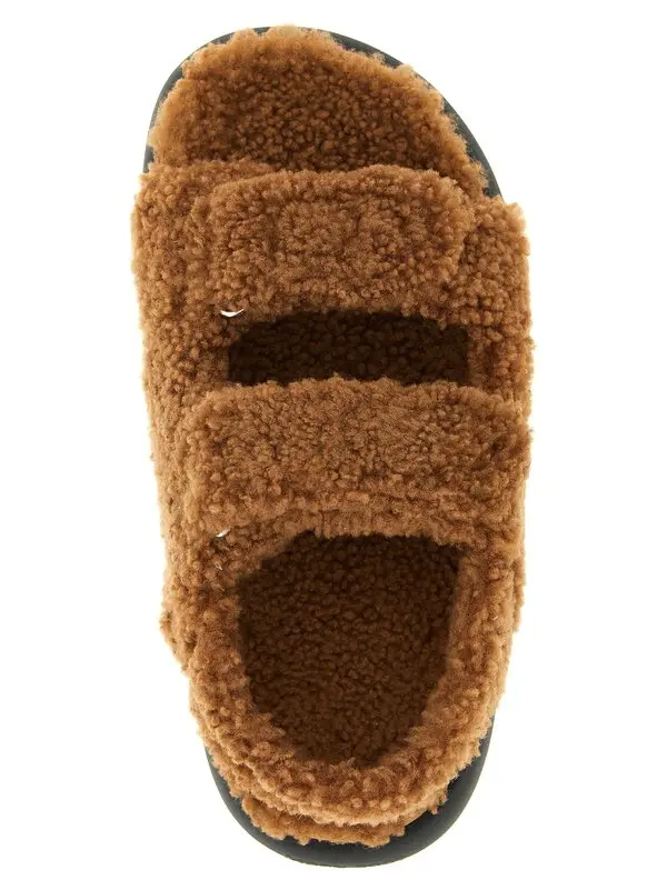 Moon Boot Shearling Sandals With Embossed Logo - Brown