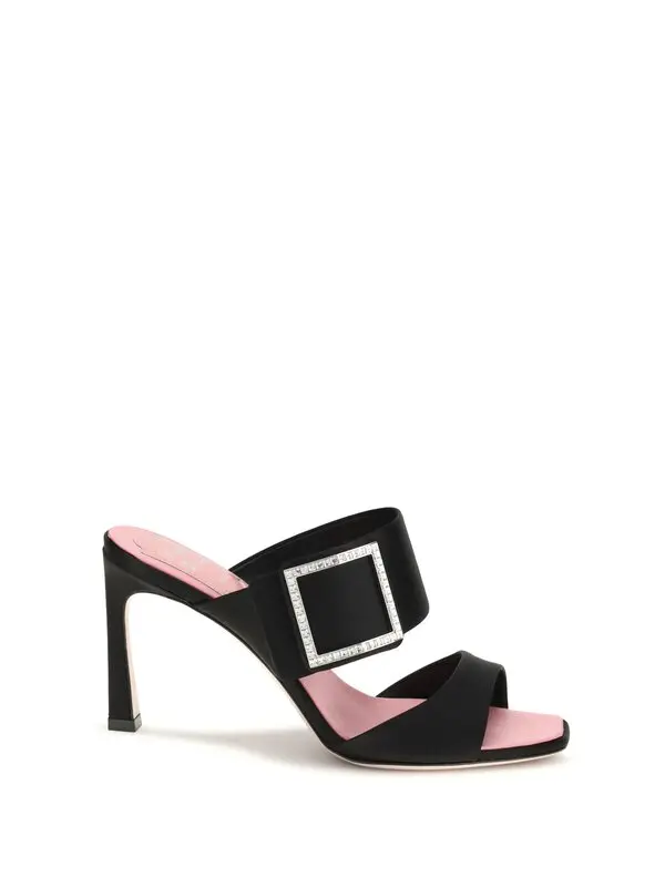 ROGER VIVIER Trompette Mules Sandals With Crystal Buckle - Black