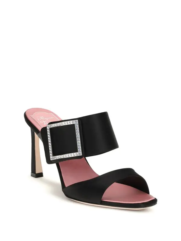 ROGER VIVIER Trompette Mules Sandals With Crystal Buckle - Black