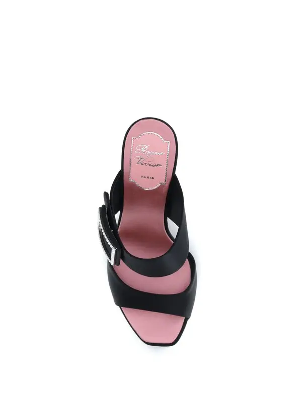 ROGER VIVIER Trompette Mules Sandals With Crystal Buckle - Black