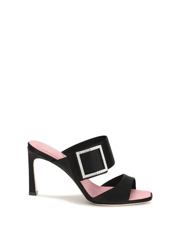 ROGER VIVIER Trompette Mules Sandals With Crystal Buckle - Black