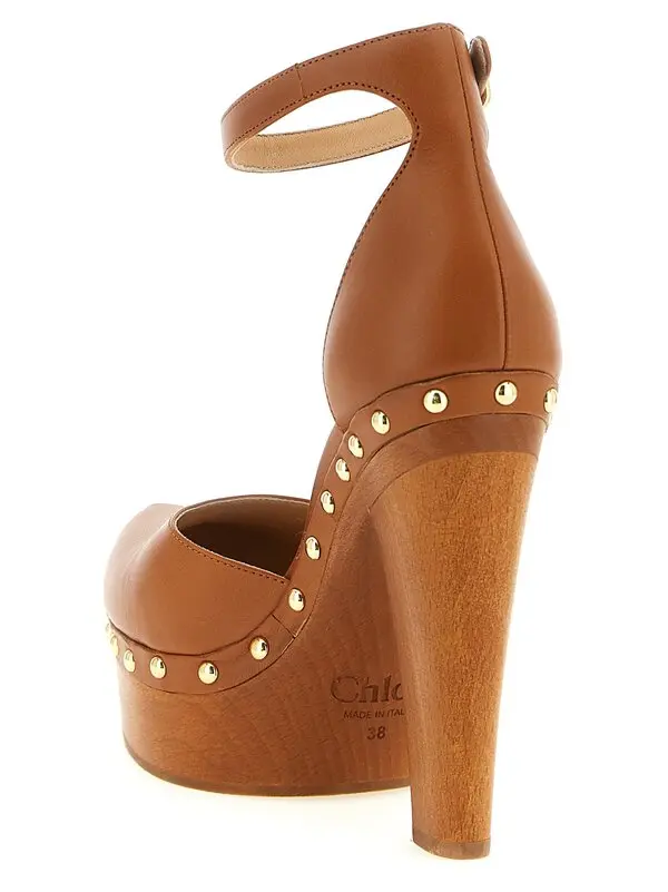 Chloé Lola Platform Pumps With Studded Wooden Frame - Brown