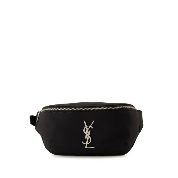 Saint Laurent Leather Trim Cassandre Logo Belt Bag - Black