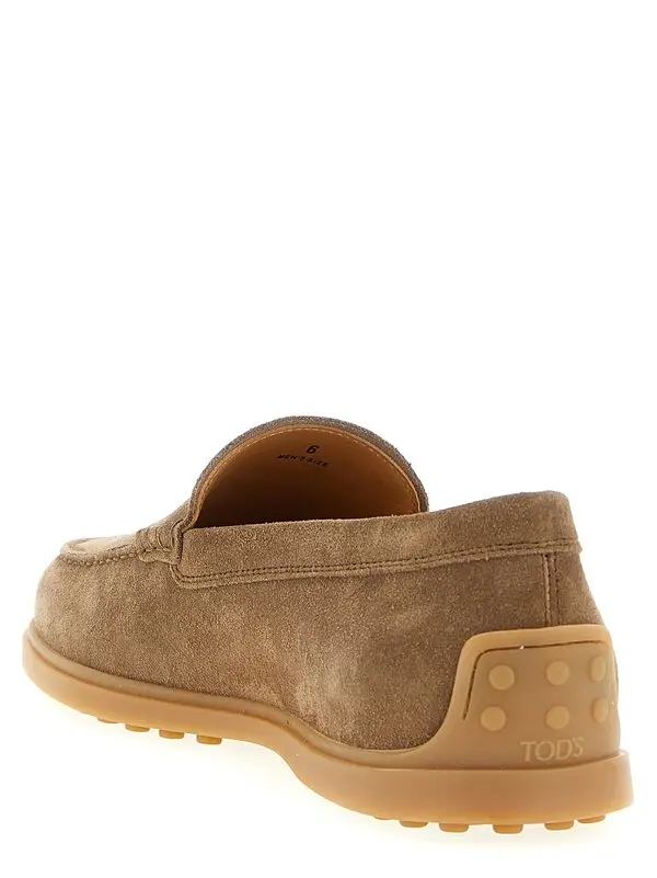 TOD'S Suede Loafers With Embossed Monogram - Cream