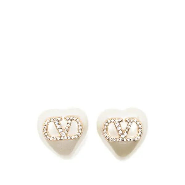 Valentino Garavani Tone Crystal Embellished Faux Pearl Heart Earrings - Gold