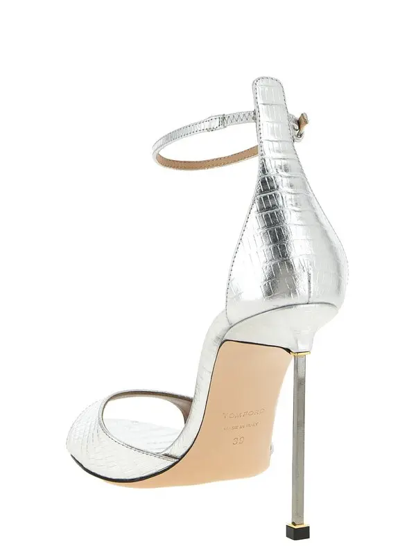 TOM FORD Tejus Snake Print Metallic Leather Stiletto Sandals