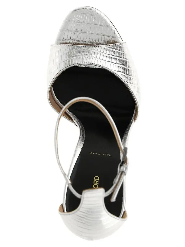 TOM FORD Tejus Snake Print Metallic Leather Stiletto Sandals