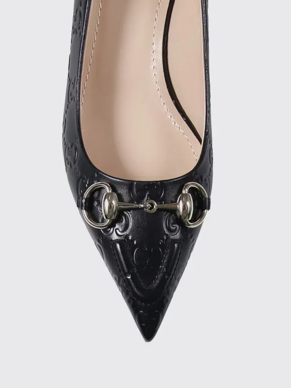 Gucci Embossed Leather Pumps With Horsebit Detail