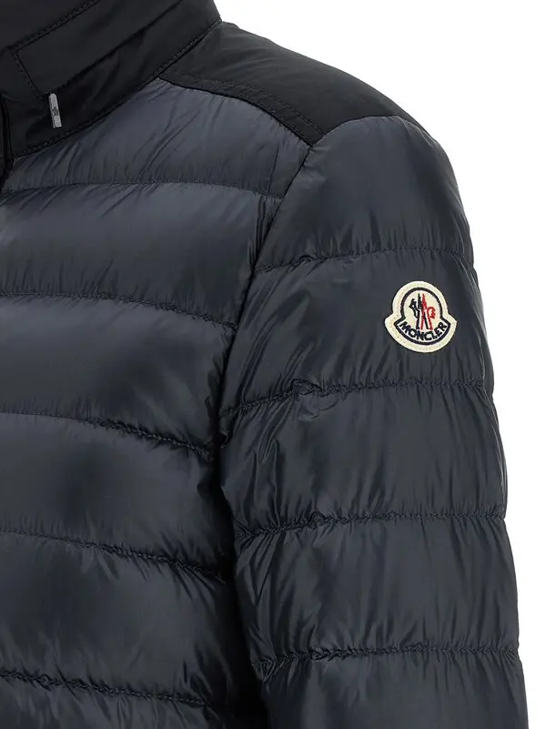 Moncler Origan Down Jacket With High Neck And Removable Hood - Blue