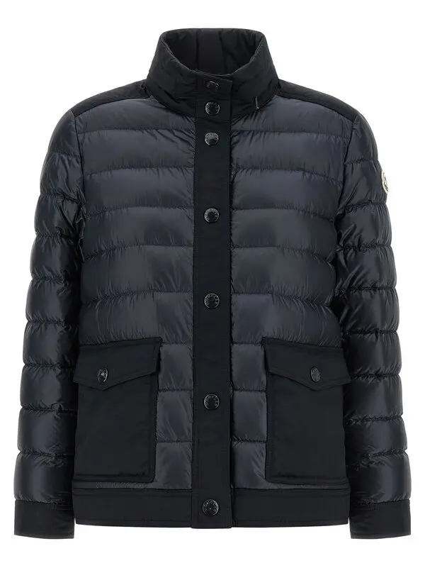 Moncler Origan Down Jacket With High Neck And Removable Hood - Blue