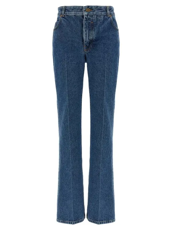 Balmain High Waist Embroidered Jeans - Blue