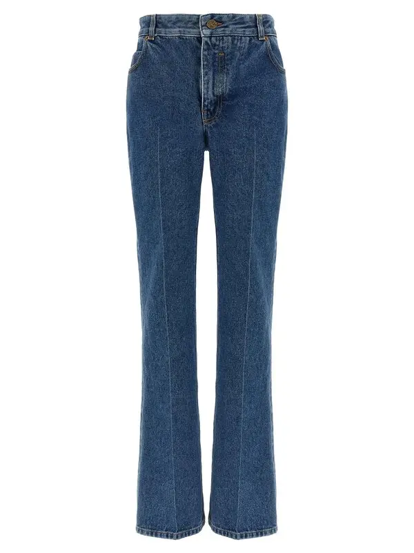 Balmain High Waist Embroidered Jeans - Blue