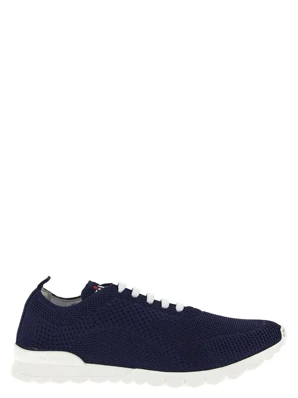 Kiton Mesh Technical Fabric Lace-up Sneakers With Embroidered Logo - Blue