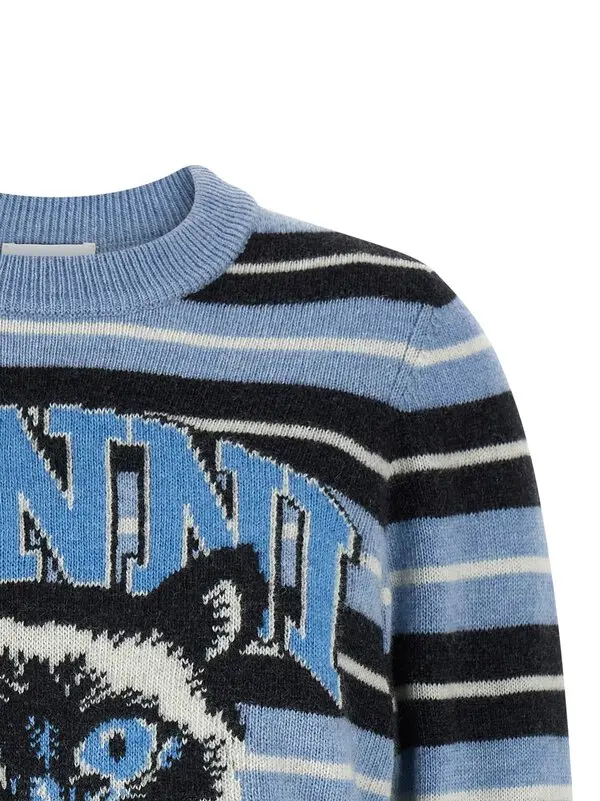 GANNI Graphic Wool Striped Sweater - Blue