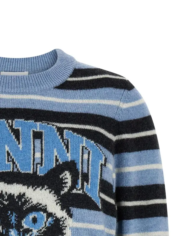 GANNI Graphic Wool Striped Sweater - Blue
