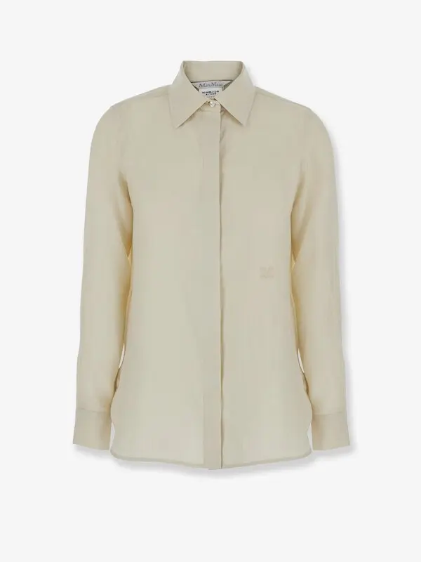 Max Mara Linen Shirt With Monogram Embroidery - Cream