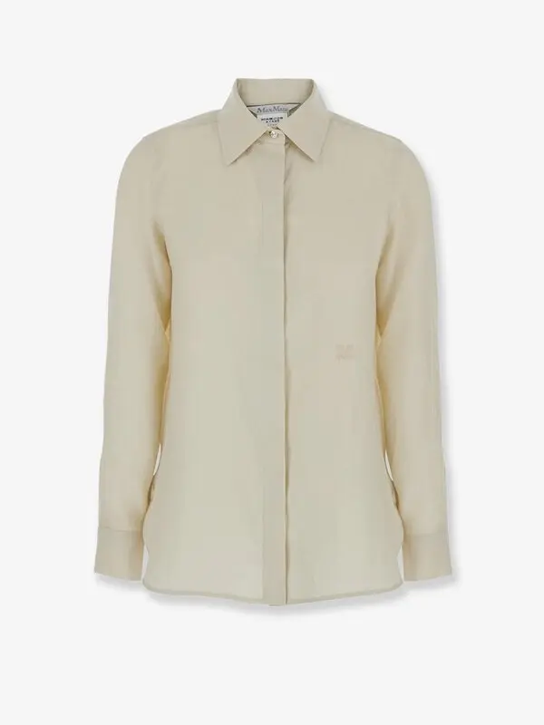 Max Mara Linen Shirt With Monogram Embroidery - Cream
