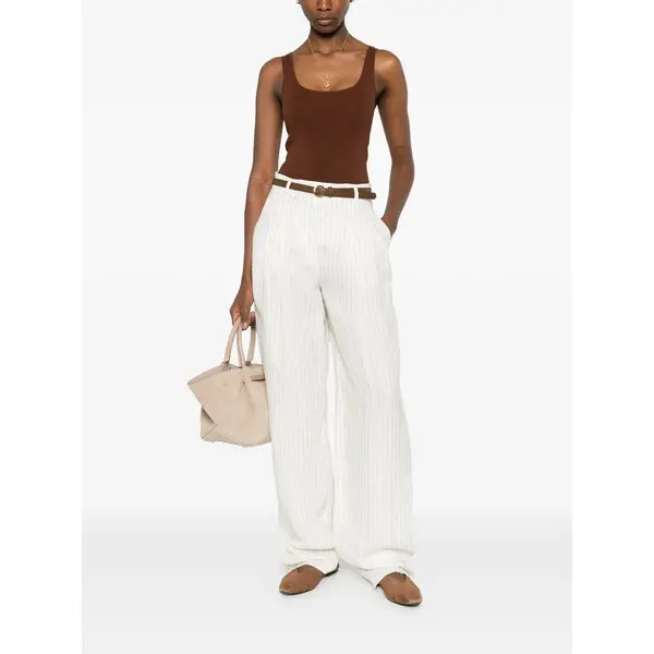 Max Mara Striped High-waisted Linen Trousers - Cream